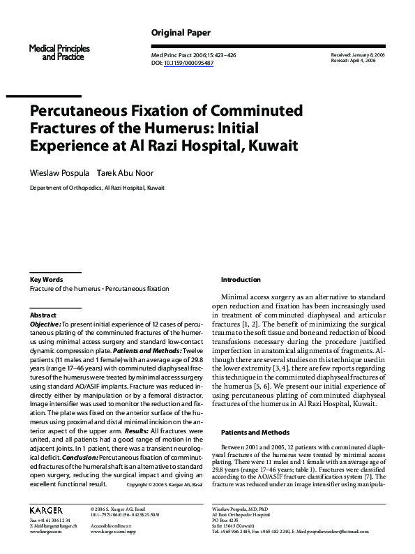(PDF) Percutaneous Fixation of Comminuted Fractures of the Humerus ...