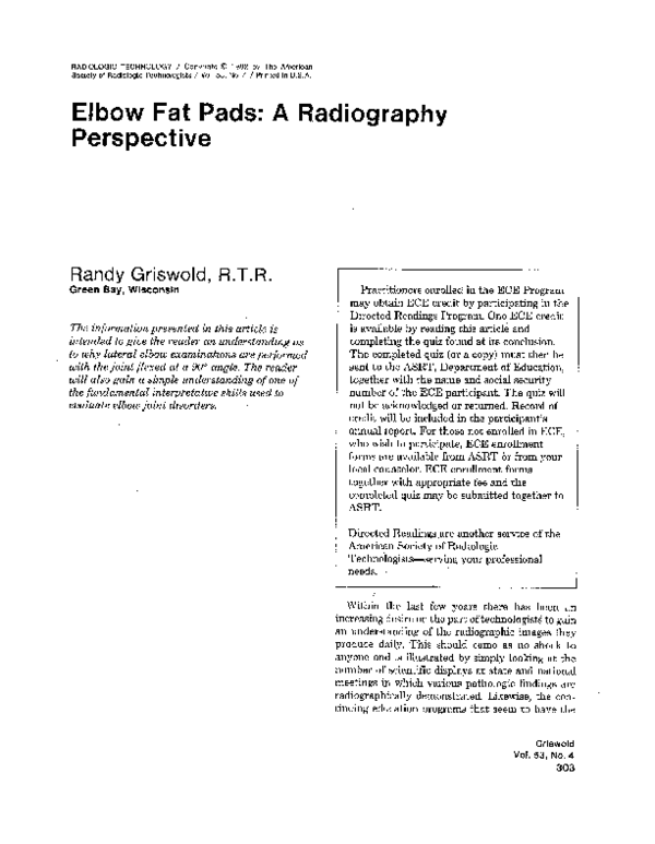 (PDF) Elbow fat pads: a radiography perspective | Randy Griswold ...