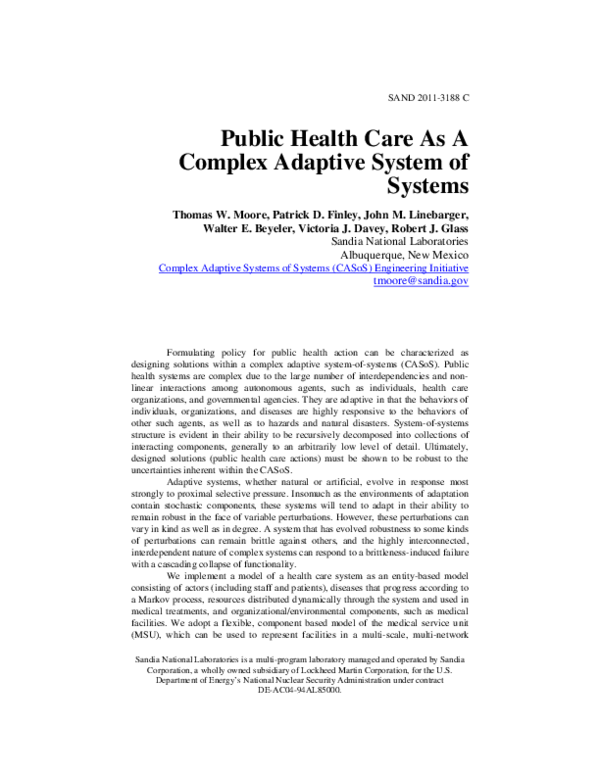 (PDF) Analyzing Public Health Care as a Complex Adaptive System of Systems