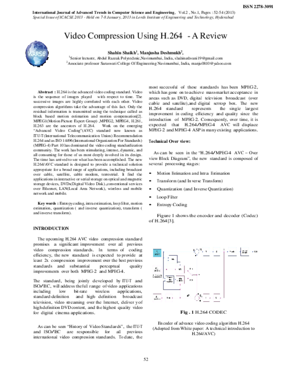 (PDF) Video Compression Using H . 264-A Review