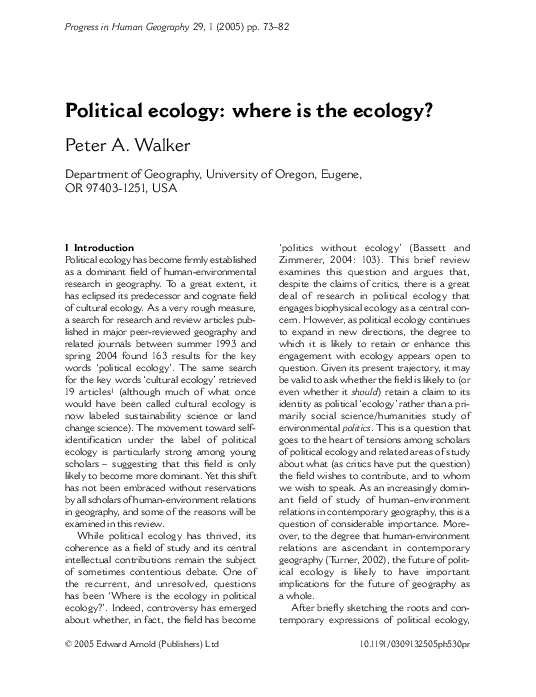 (PDF) Political ecology: where is the ecology?