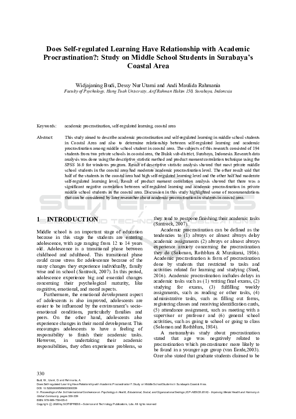 (PDF) Does Self-regulated Learning Have Relationship with Academic Procrastination?: Study on ...