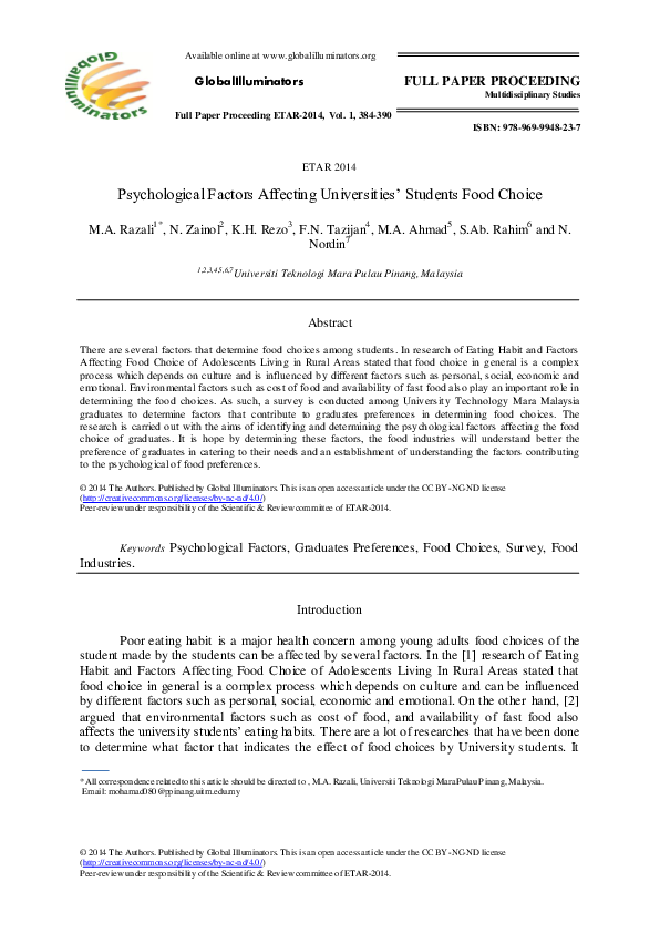 (PDF) Psychological Factors Affecting Universities’ Students Food Choice