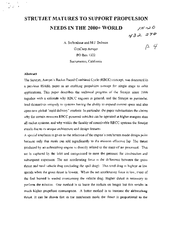 (PDF) Strutjet Matures to Support Propulsion Needs in the 2000+ World