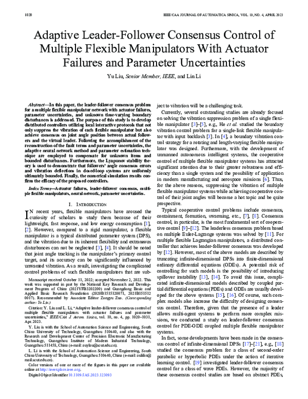 (PDF) Adaptive Leader-Follower Consensus Control of Multiple Flexible ...