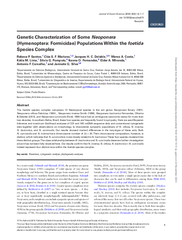 (PDF) Genetic Characterization of Some Neoponera (Hymenoptera ...
