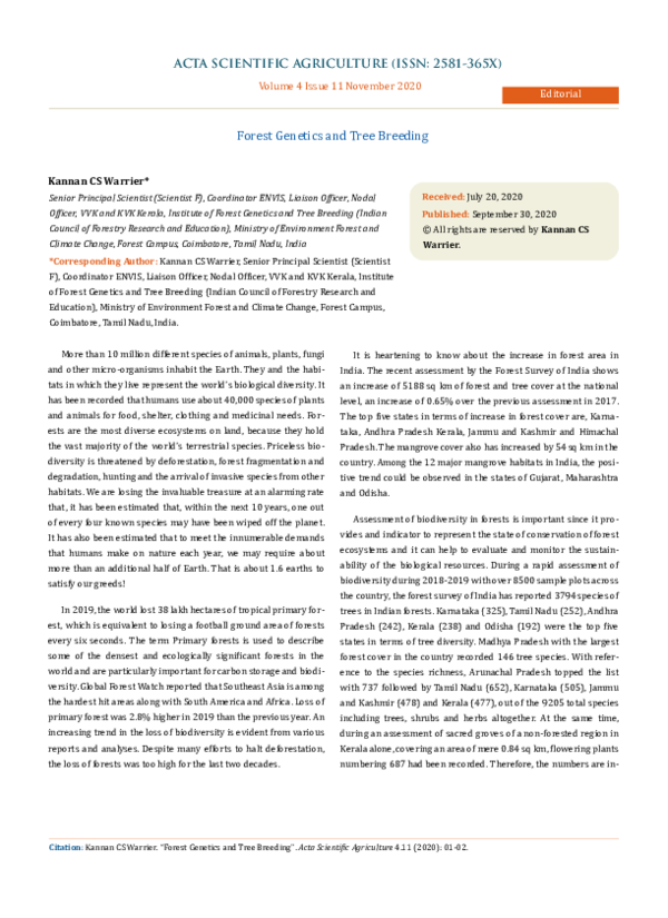 (PDF) Forest Genetics and Tree Breeding