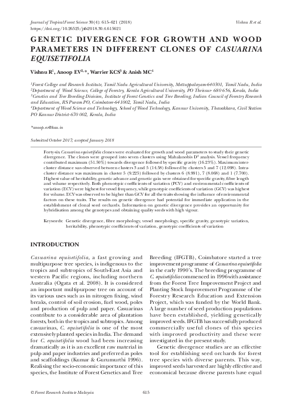 (PDF) Genetic Divergence for Growth and Wood Parameters in Different Clones of Casuarina ...