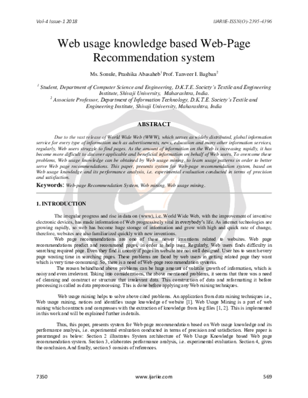 (PDF) Web Usage Knowledge based Web-Page Recommendation System