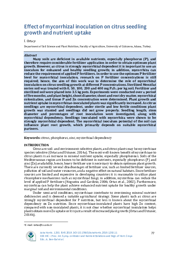 (PDF) Effect of mycorrhizal inoculation on citrus seedling growth and ...