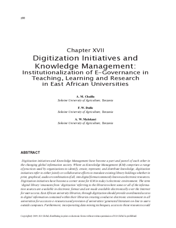 (PDF) Digitization Initiatives and Knowledge Management
