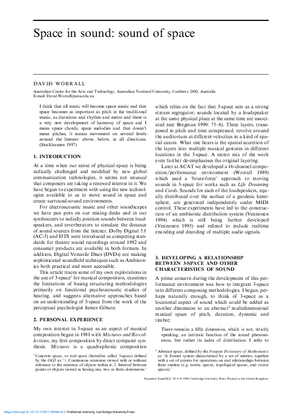 (PDF) Space in sound: sound of space