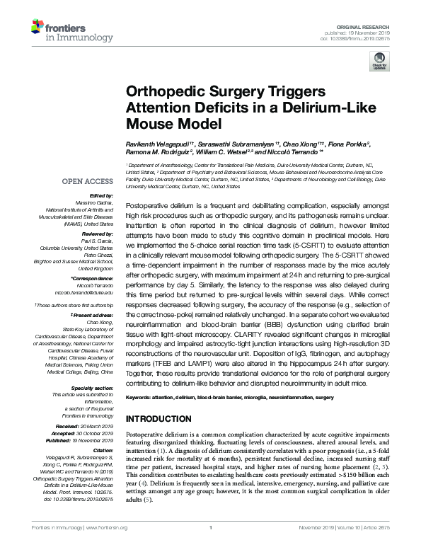 (PDF) Orthopedic Surgery Triggers Attention Deficits in a Delirium-Like ...