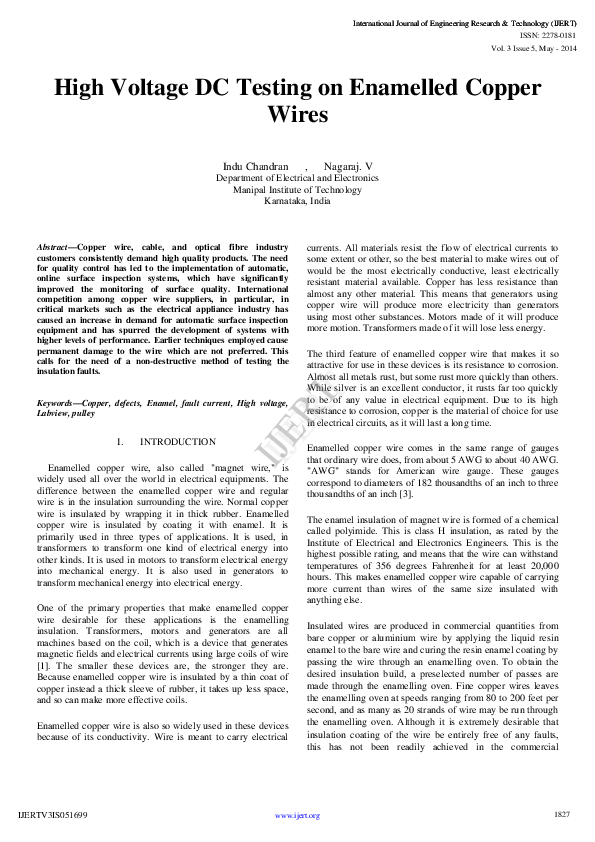(PDF) High Voltage DC Testing on Enamelled Copper Wires