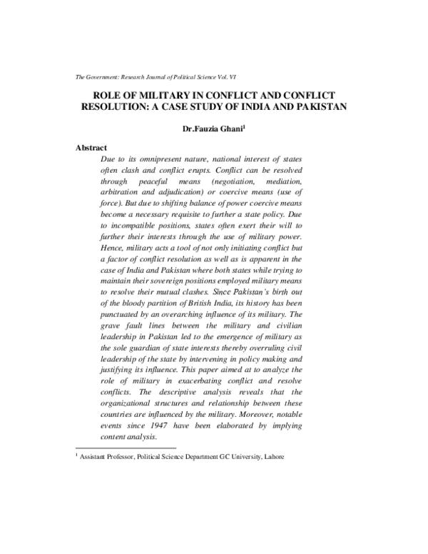 (PDF) Role Of Military In Conflict And Conflict Resolution: A Case ...