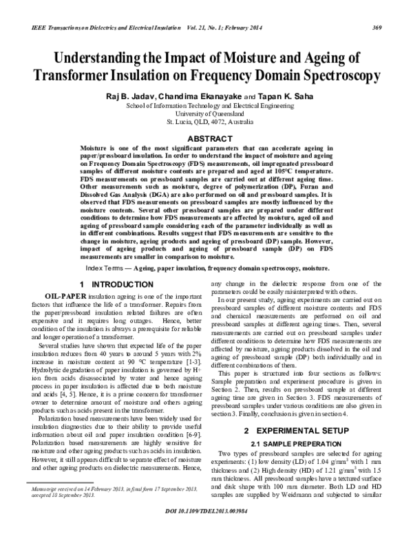 (PDF) Understanding the impact of moisture and ageing of transformer insulation on frequency ...