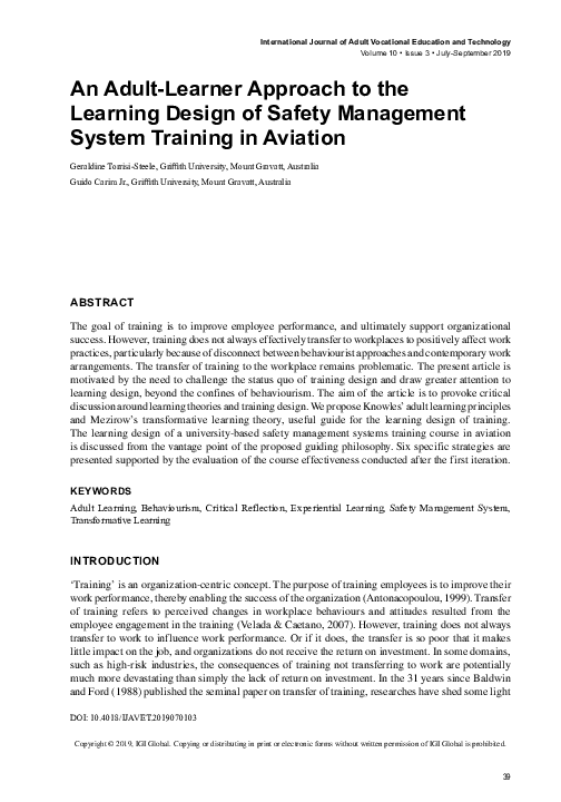 (PDF) An Adult-Learner Approach to the Learning Design of Safety ...