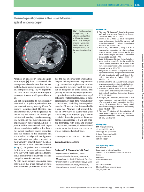 (PDF) Hematoperitoneum after small-bowel spiral enteroscopy