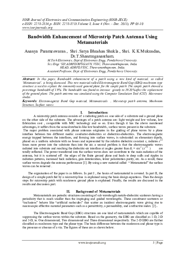(PDF) Bandwidth Enhancement of Microstrip Patch Antenna Using Metamaterials