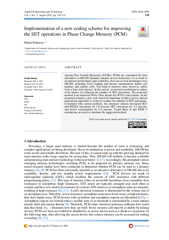 (PDF) Implementation of a new coding scheme for improving the SET operations in Phase Change ...