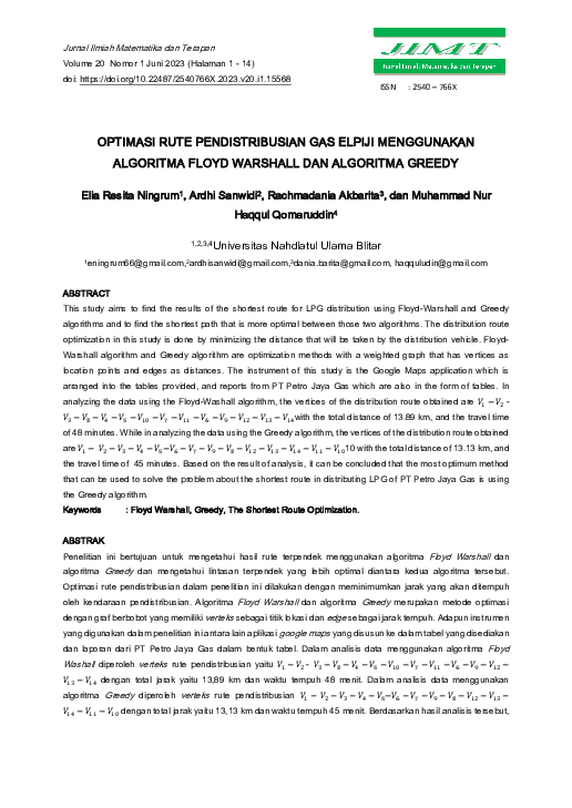 (PDF) Optimasi Rute Pendistribusian Gas Elpiji Menggunakan Algoritma ...