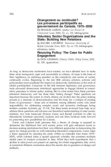 (PDF) Changement ou continuité? Les processus participatifs au gouvernement du Canada 1975–2005 ...