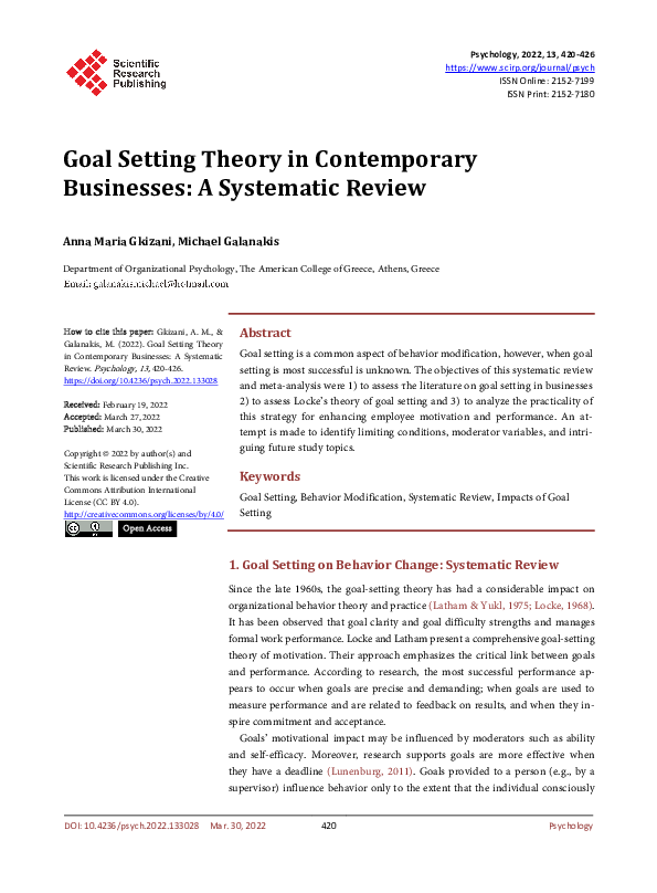 (PDF) Goal Setting Theory in Contemporary Businesses: A Systematic Review