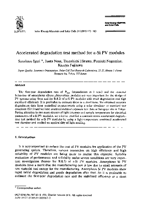 (PDF) Accelerated degradation test method for a-Si PV modules