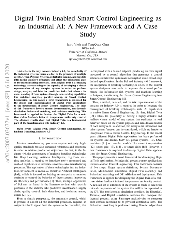(PDF) Digital Twin Enabled Smart Control Engineering as an Industrial AI: A New Framework and ...