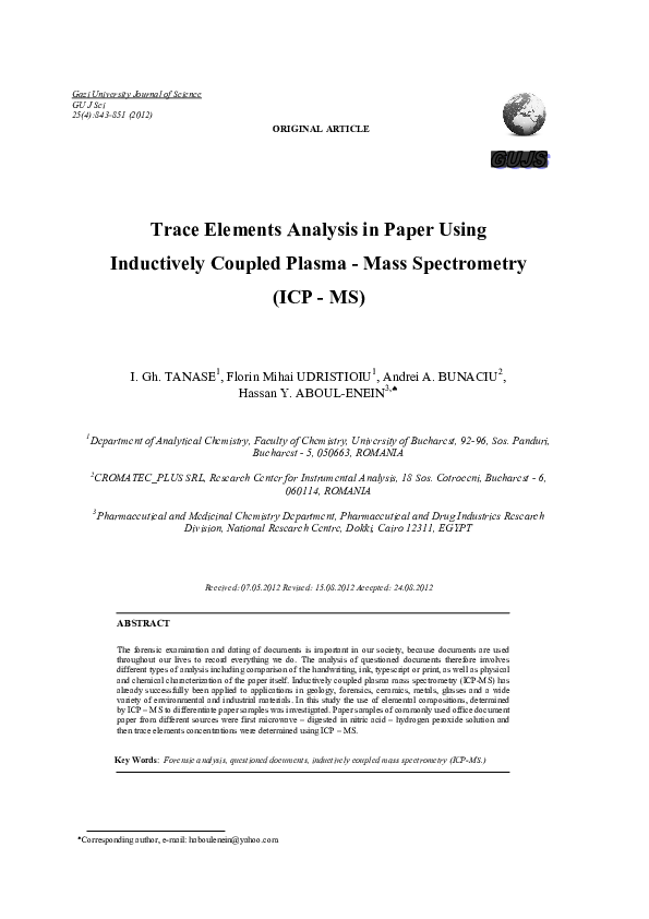 (PDF) Trace Elements Analysis in Paper Using Inductively Coupled Plasma - Mass Spectrometry (Icp ...