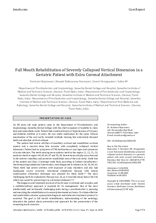(PDF) Full Mouth Rehabilitation of Severely Collapsed Vertical ...