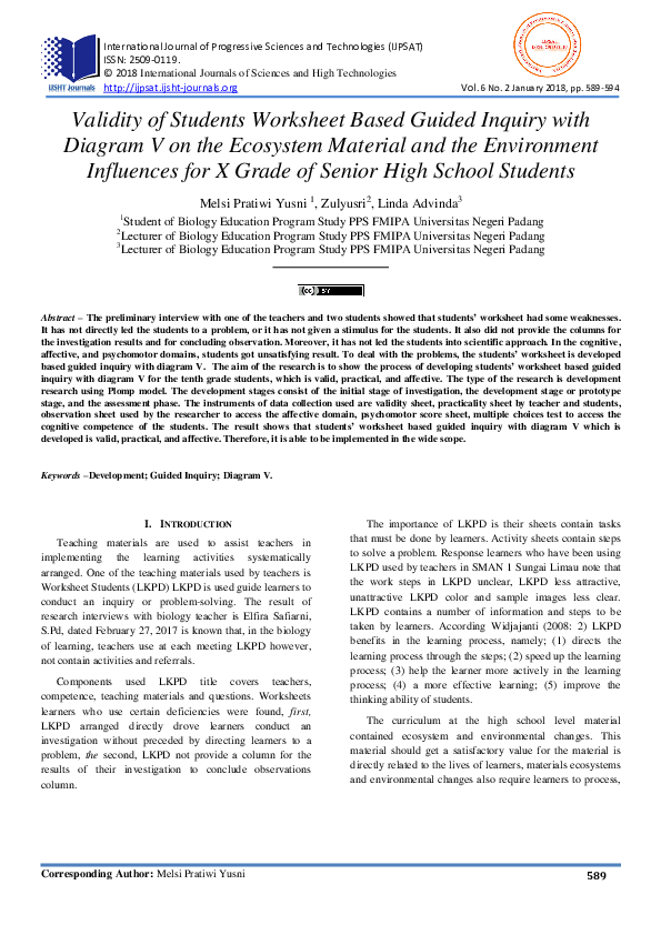(PDF) Validity of Students Worksheet Based Guided Inquiry with Diagram V on the Ecosystem ...