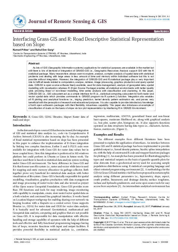 Pdf Interfacing Grass Gis And R Road Descriptive Statistical Representation Based On Slope