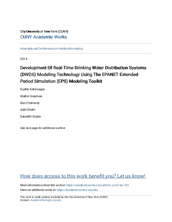 (PDF) Development Of Real-Time Drinking Water Distribution Systems (DWDS) Modeling Technology ...