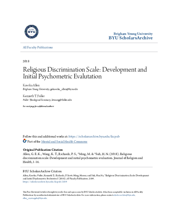 (PDF) Religious Discrimination Scale: Development and Initial Psychometric Evaluation