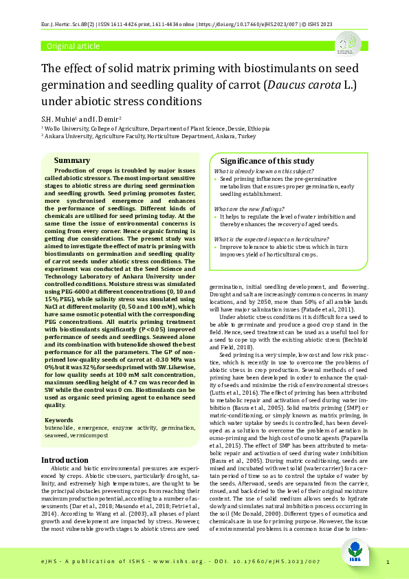 (PDF) The effect of solid matrix priming with biostimulants on seed ...