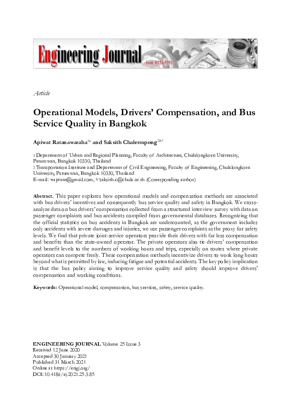 (PDF) Operational Models, Drivers’ Compensation, and Bus Service ...