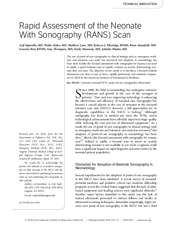 (PDF) Rapid Assessment of the Neonate With Sonography (RANS) Scan