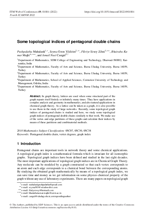 (PDF) Some topological indices of pentagonal double chains