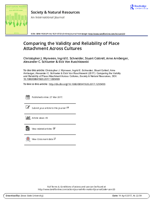 (PDF) Comparing the Validity and Reliability of Place Attachment Across ...