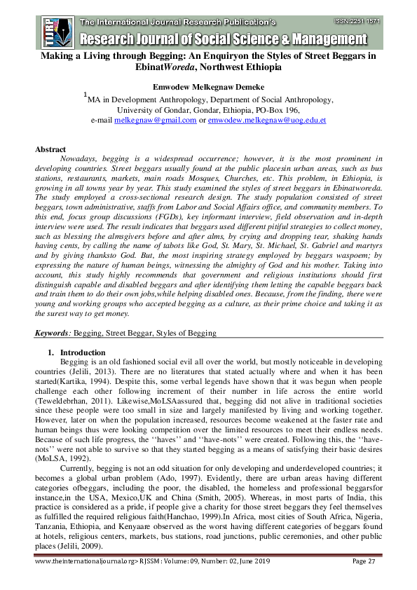 (PDF) Making a Living through Begging: An Enquiry on the Styles of ...
