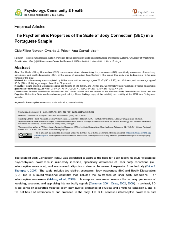 (PDF) The psychometric properties of the Scale of Body Connection (SBC ...