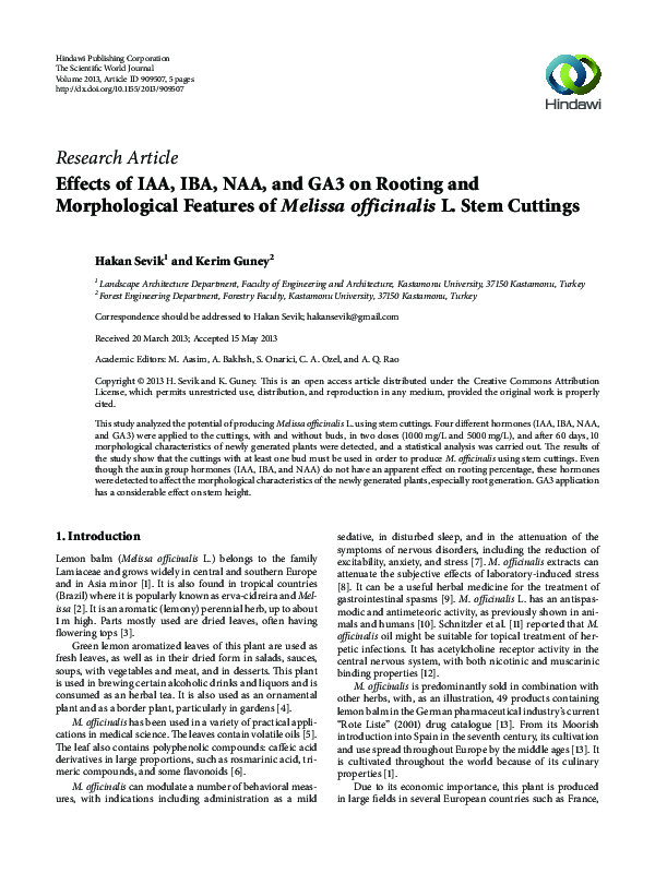 (PDF) Effects of IAA, IBA, NAA, and GA3 on Rooting and Morphological ...