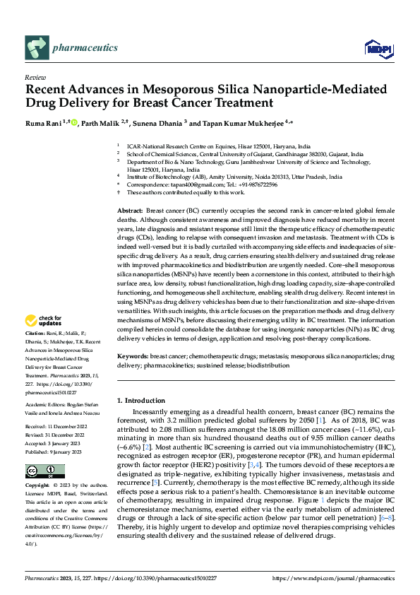 (PDF) Recent Advances in Mesoporous Silica Nanoparticle-Mediated Drug Delivery for Breast Cancer ...