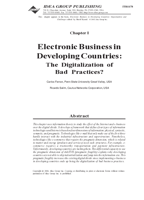 (PDF) Electronic Business in Developing Countries