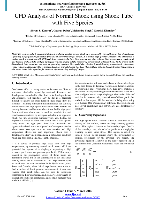 (PDF) CFD Analysis of Normal Shock using Shock Tube with Five Species