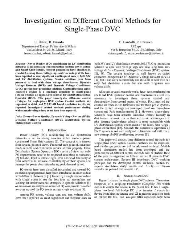 (PDF) Investigation on different control methods for single-phase DVC