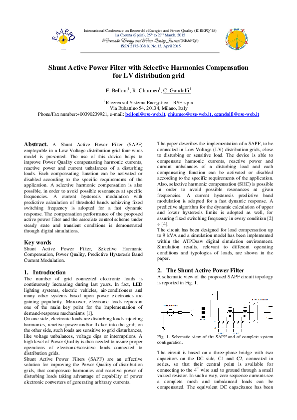 (PDF) Shunt Active Power Filter with Selective Harmonics Compensation for LV distribution grid