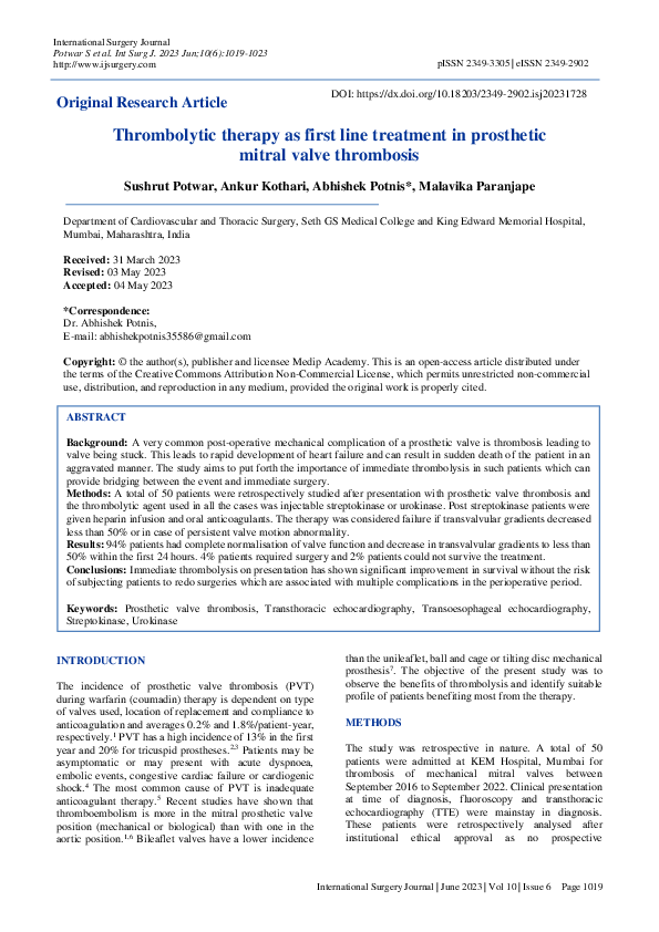 (PDF) Thrombolytic therapy as first line treatment in prosthetic mitral ...