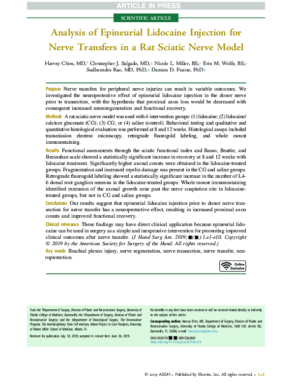 (PDF) Analysis of Epineurial Lidocaine Injection for Nerve Transfers in ...